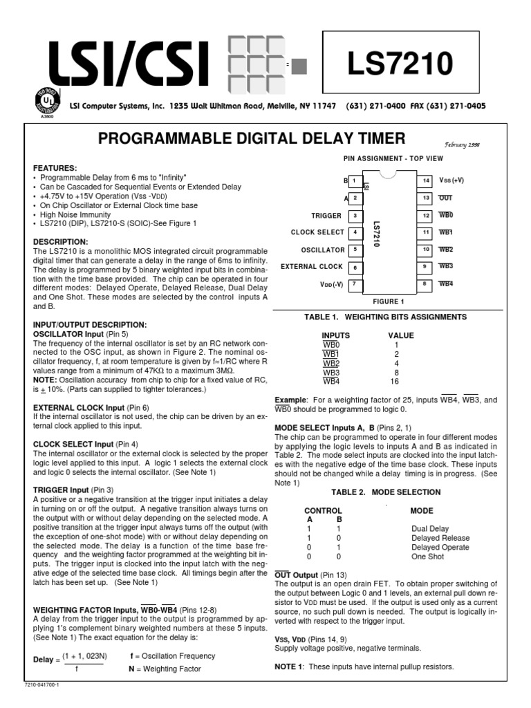 LS7210 (Programmable Digital Delay Timer) | PDF | Logic Gate | Computing