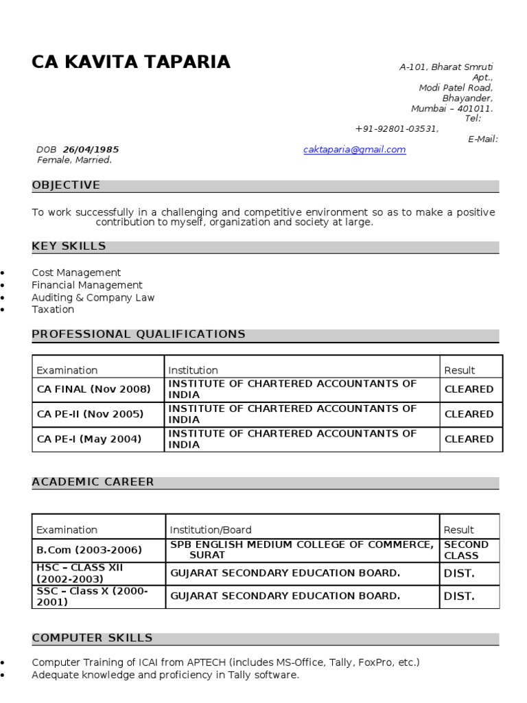 Kavita CV | Download Free PDF | Accountant | Service Industries