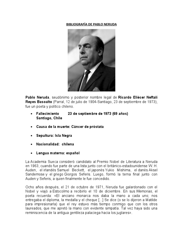 Bibliografía de Pablo Neruda | PDF