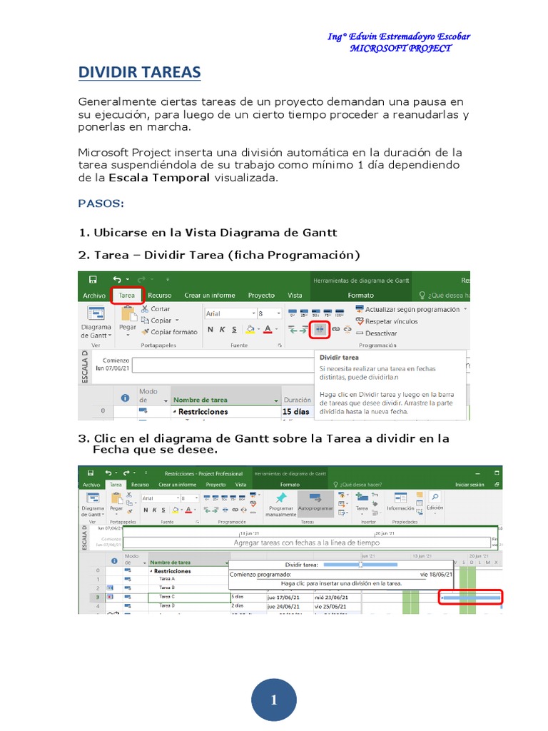 Dividir Tareas en Microsoft Project | PDF | Informática