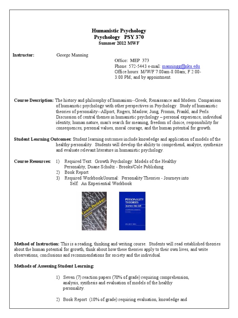 PSY 370 Humanistic Psychology Syllabus | PDF | Humanistic Psychology ...