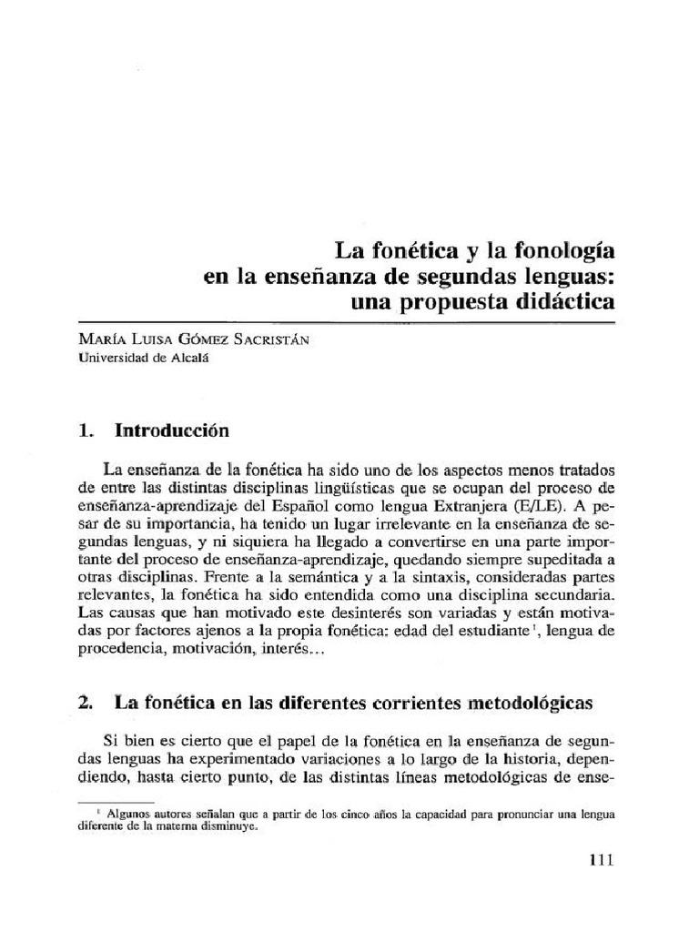 La Fonética y La Fonología en La Enseñanza de Segundas Lenguas | PDF | Lengua española | Segundo ...