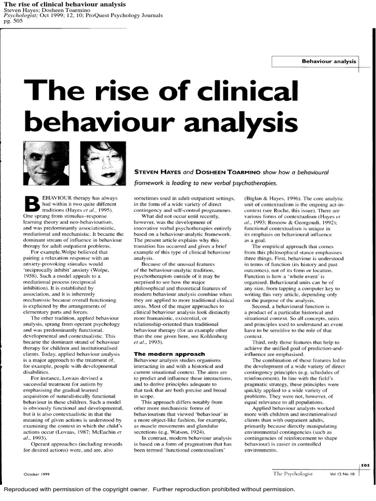 1 The Rise of Clinical Behaviour Analysis | PDF | Philosophy | Self ...
