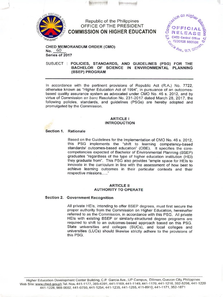 CMO No. 60 S. 2017 Policies Standards and Guidelines PSG For The ...