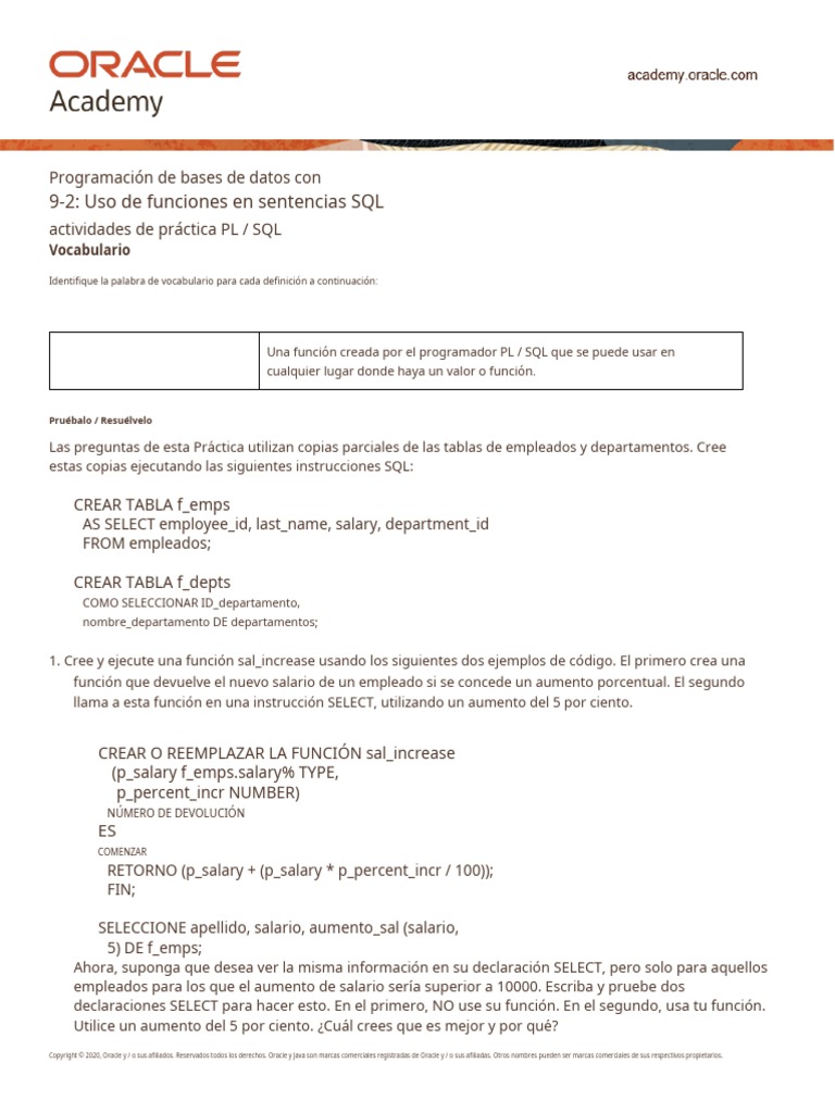 PLSQL 9 2 Practice - En.es | PDF | SQL | Pl / Sql