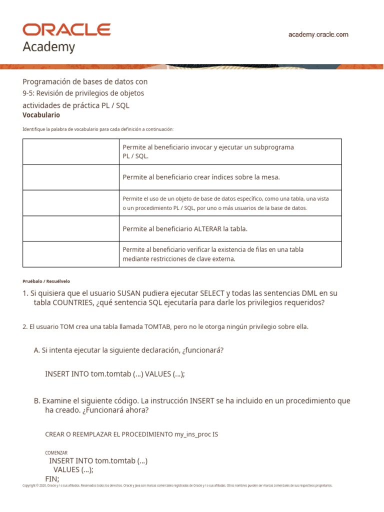 PLSQL 9 5 Practice - En.es | PDF | SQL | Programación de computadoras