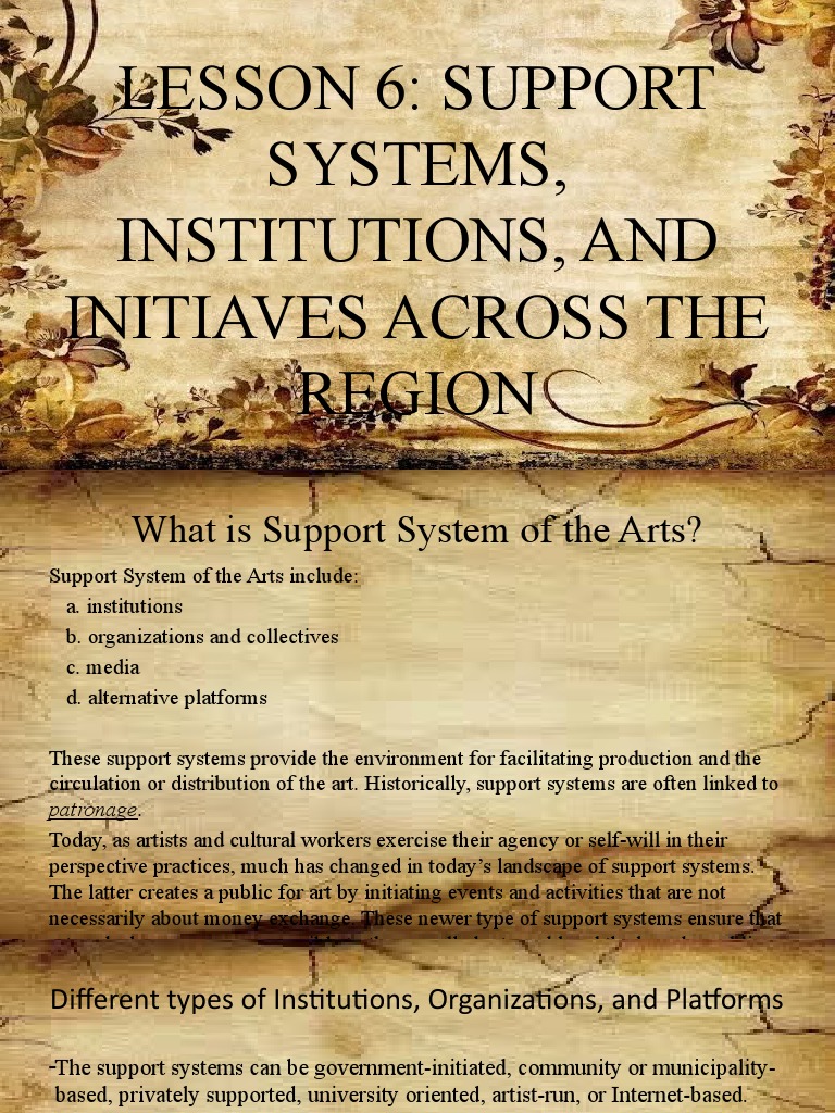 Lesson 6: Support Systems, Institutions, and Initiaves Across The ...