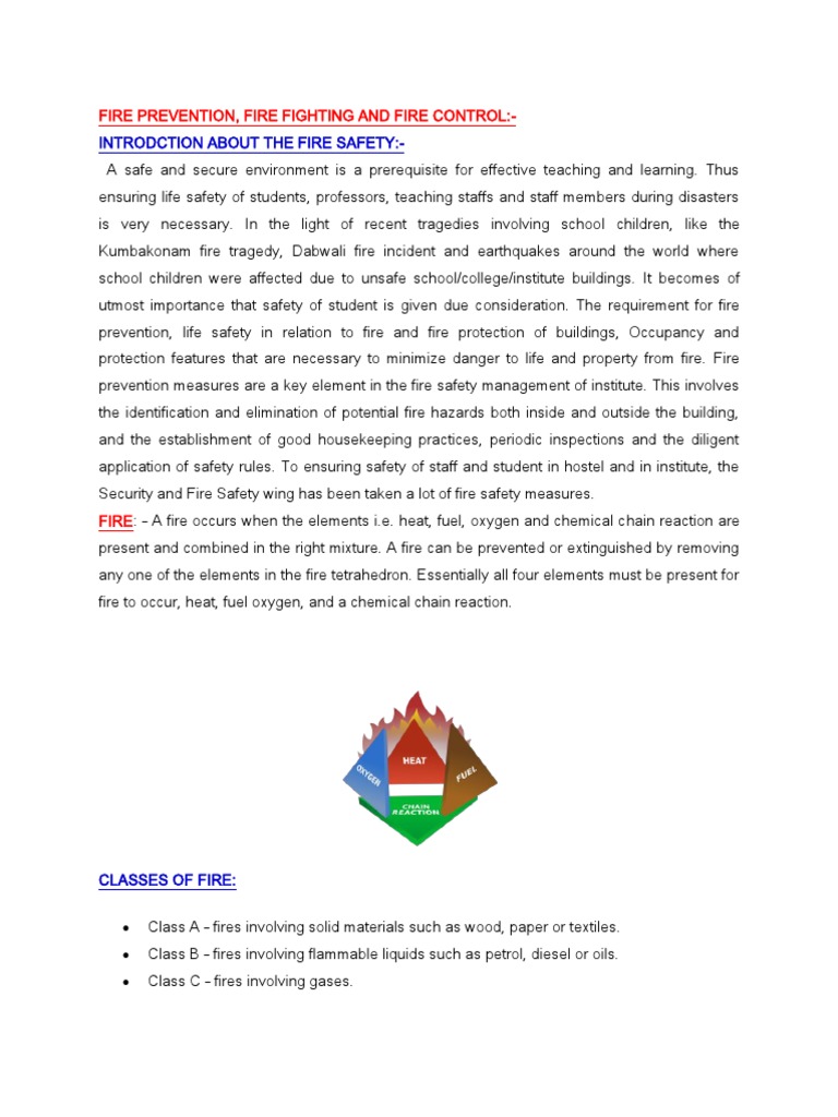 Introdction About The Fire Safety:-: Fire Prevention, Fire Fighting and ...