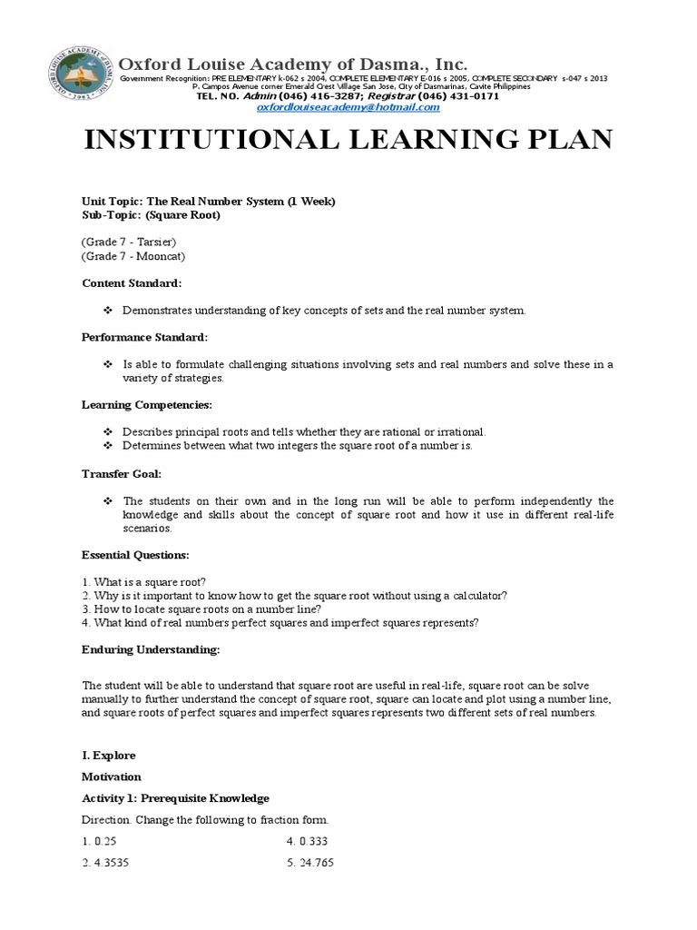 LP in Math 7 L6 | PDF | Numbers | Square Root