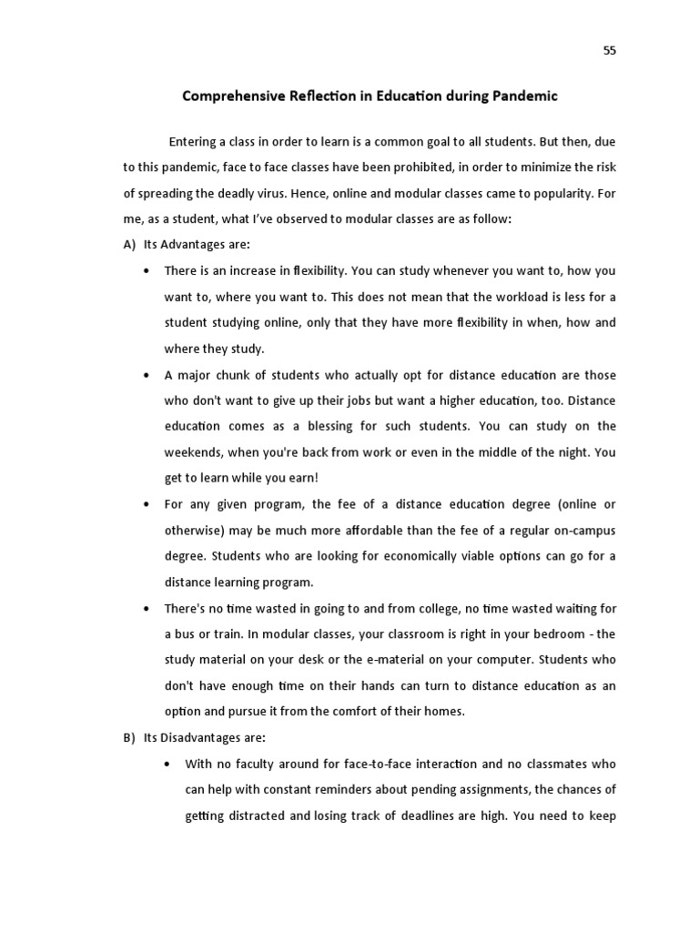 Comprehensive Reflection in Education During Pandemic | PDF | Distance ...