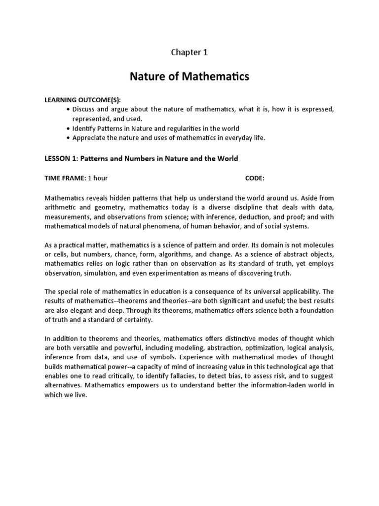 The Mathematical Nature of Patterns in Nature | PDF | Mathematics | Science