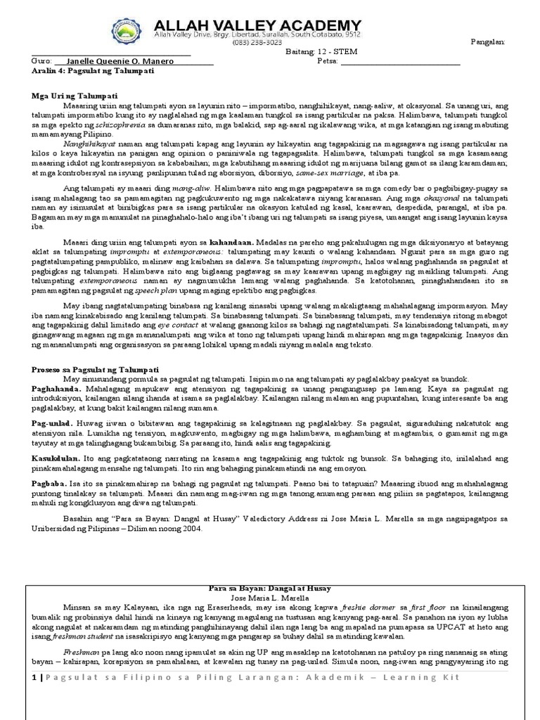 Pagsulat NG Talumpati | PDF