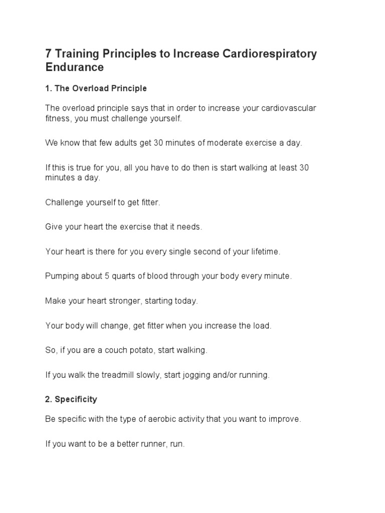 7 Training Principles To Increase Cardiorespiratory Endurance | PDF ...