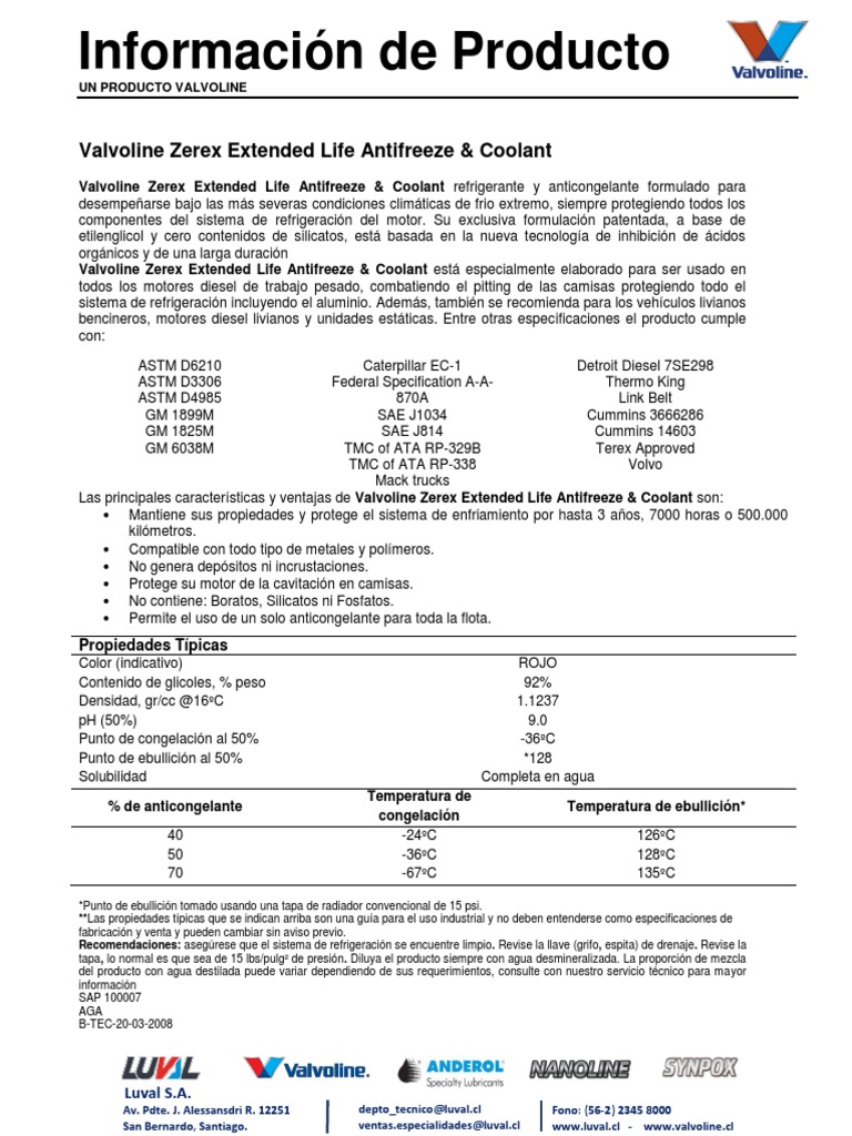 Zerex Extended Life | PDF | Química | Sustancias químicas