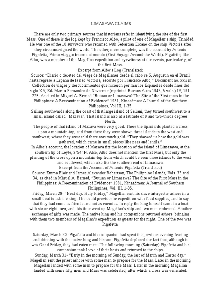 Pro-Limasawa Claims Readings | PDF | Field Research | Water Transport