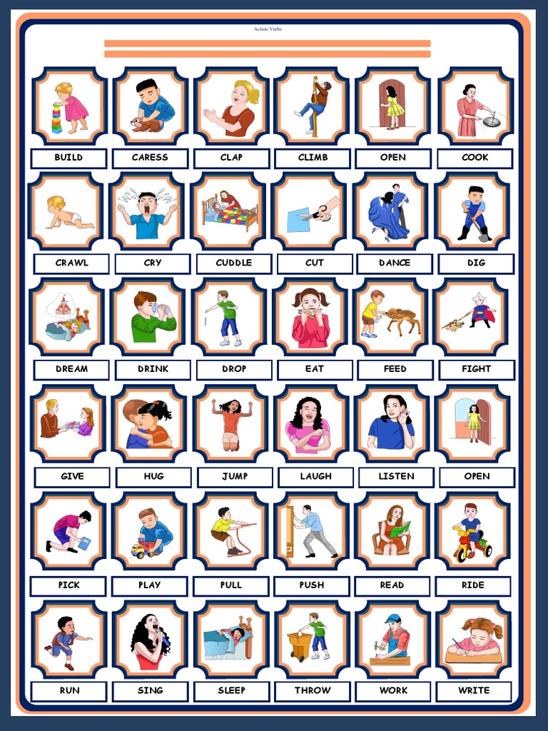 Cook Open Caress Build Climb Clap: Action Verbs | PDF