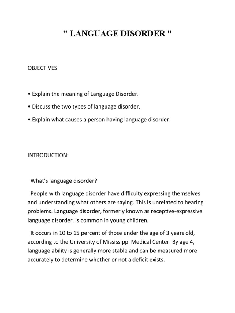 Types & Causes of Language Disorders | PDF | Medical Specialties ...