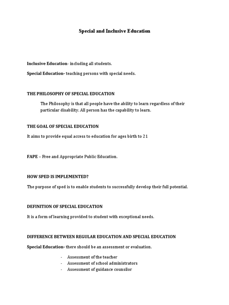 Special vs. Inclusive Education Overview | PDF | Special Education ...