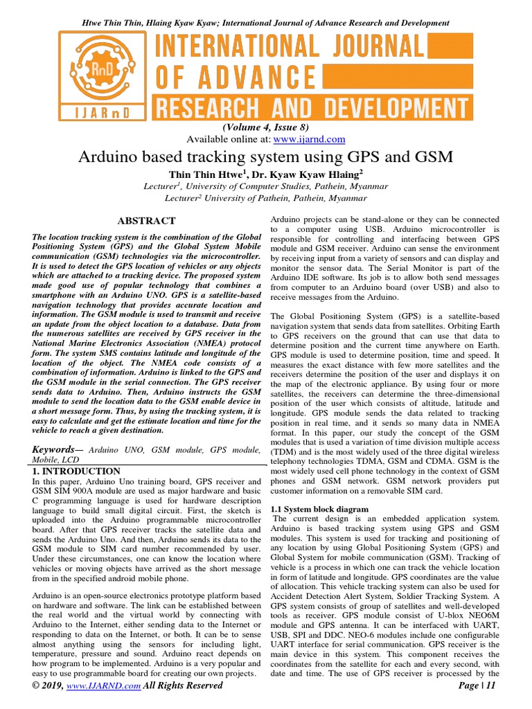 Arduino Based Tracking System Using GPS and GSM: Thin Thin Htwe, Dr ...