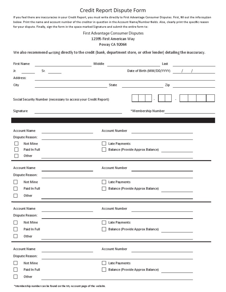 Credit Report Dispute Form | PDF | Credit History | Credit