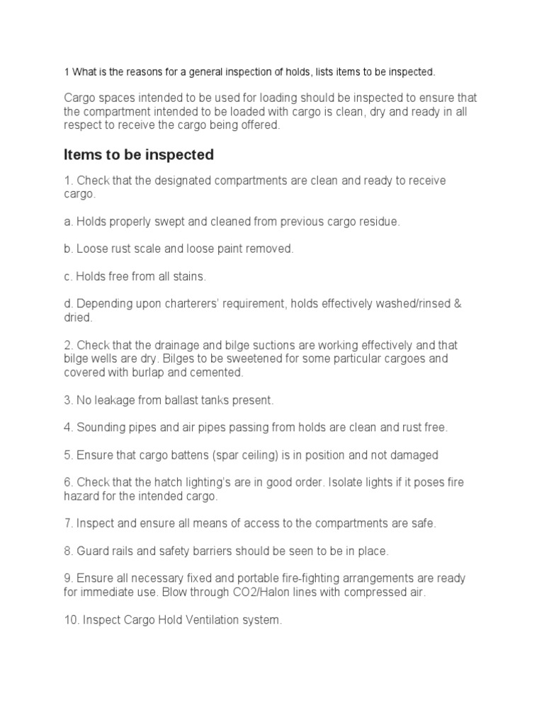 Cargo Hold Inspection Guide | PDF | Cargo | Firefighting