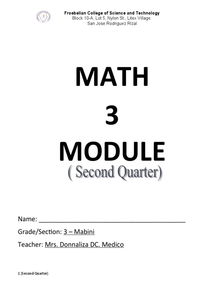 Math 3 Module | PDF | Subtraction | Arithmetic