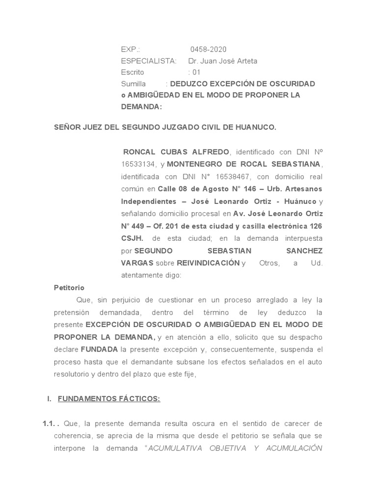 Excepcion | PDF | Demanda judicial | Nulo (ley)