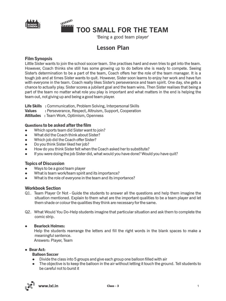 Too Small For The Team: Lesson Plan | PDF | Team Building | Cognition