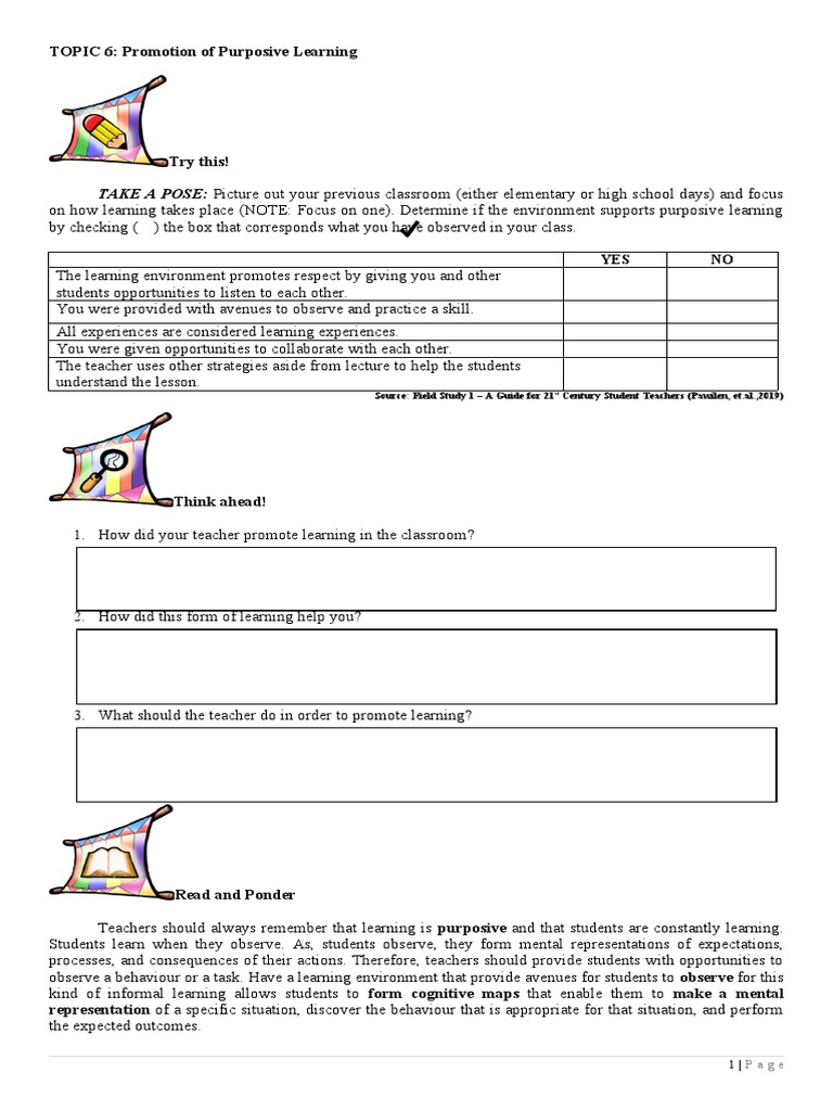 FS1 Worksheet Topic 6 | PDF | Learning | Teachers