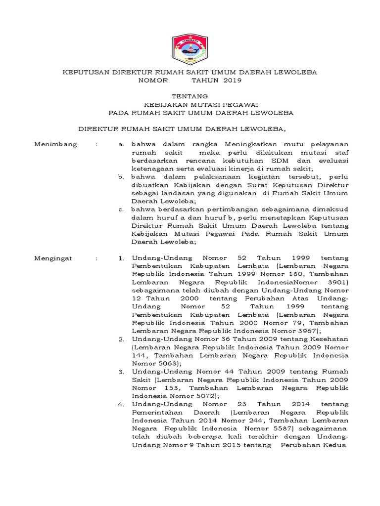 SK Kebijakan Mutasi Pegawai | PDF