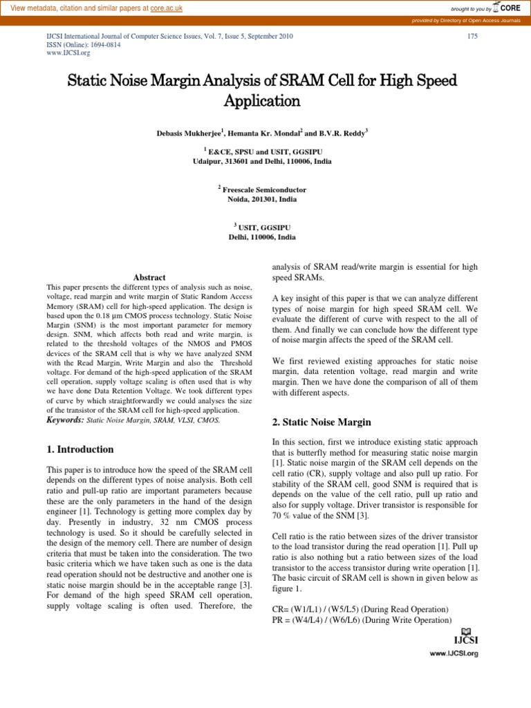 SNM of Sram | PDF | Mosfet | Cmos