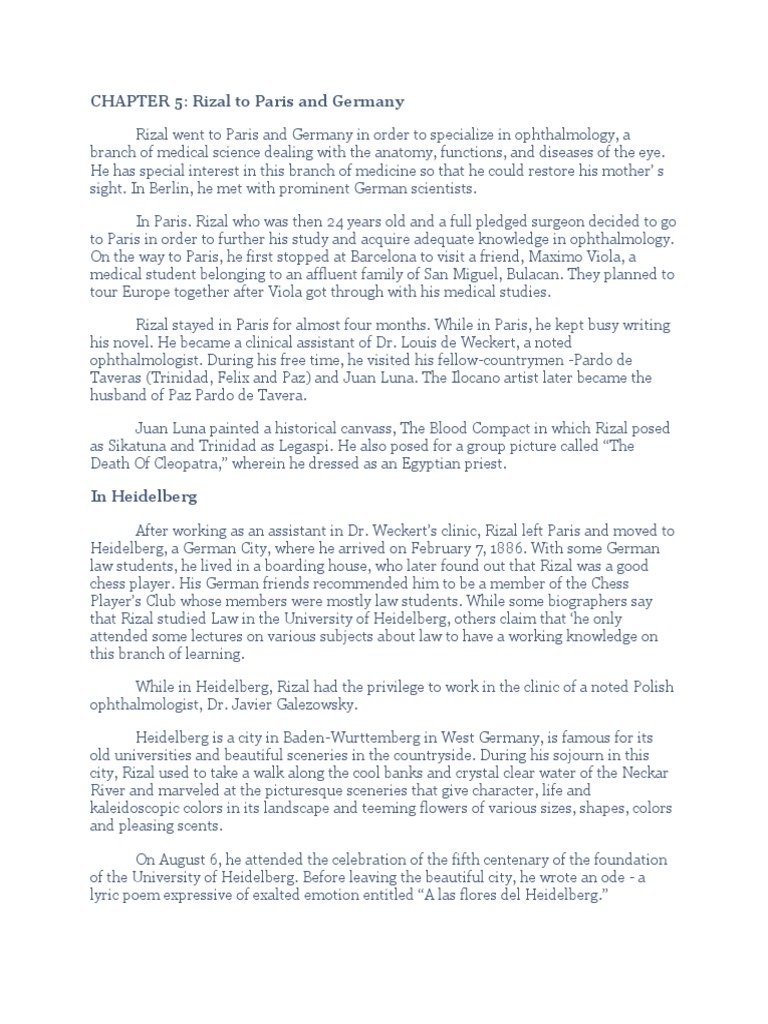 Chapter 5 - Rizal To Paris and Germany | PDF | Tagalog Language | Philippines