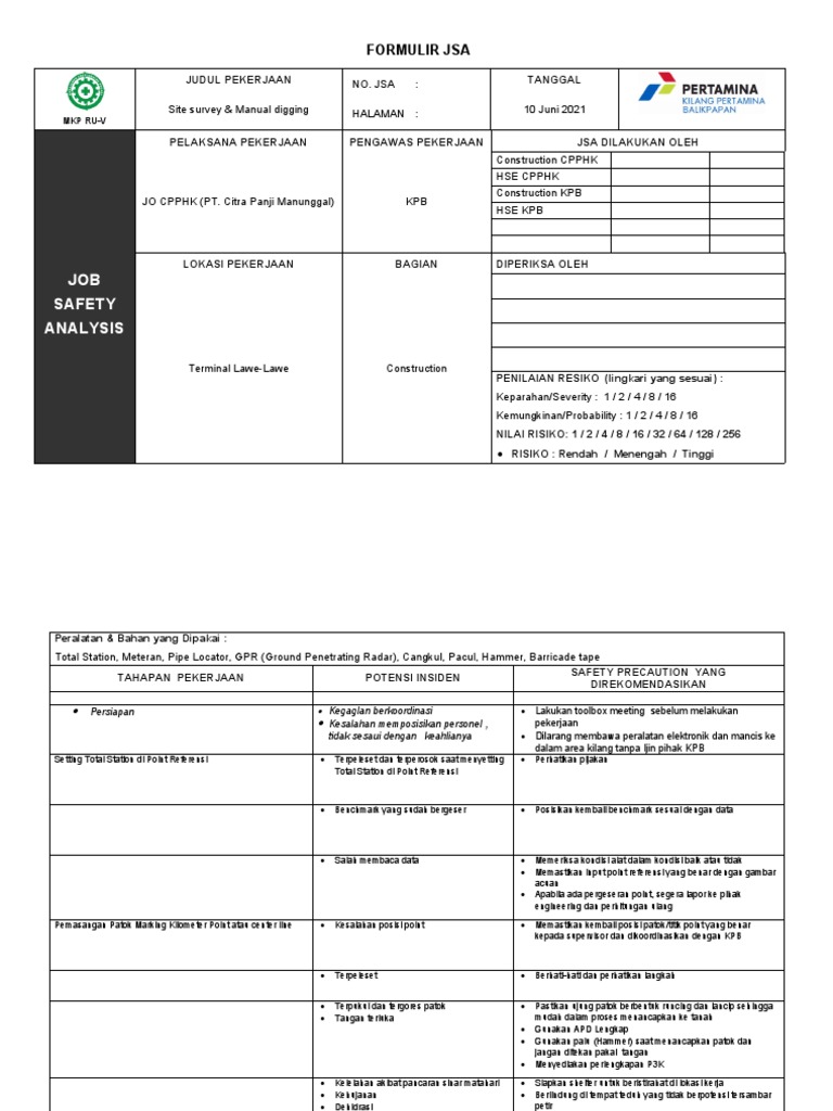 JSA (BROWN FIELD) - Survey & Manual Digging | PDF