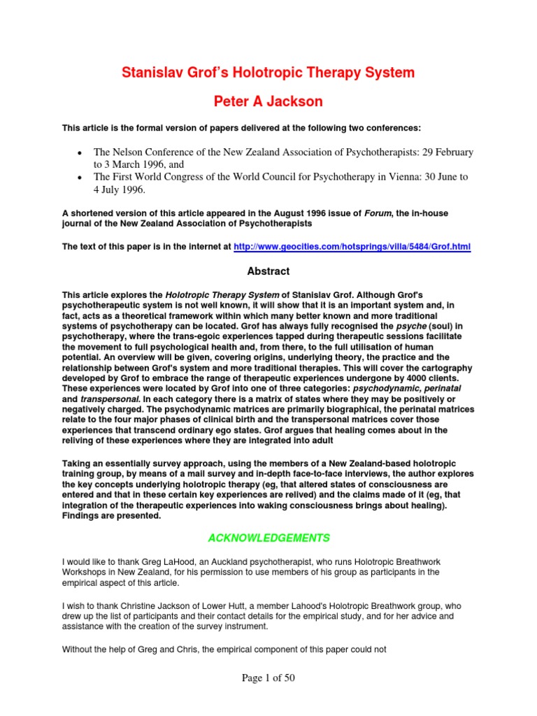 Stanislav Grof's Holotropic Therapy System - Jackson | PDF ...