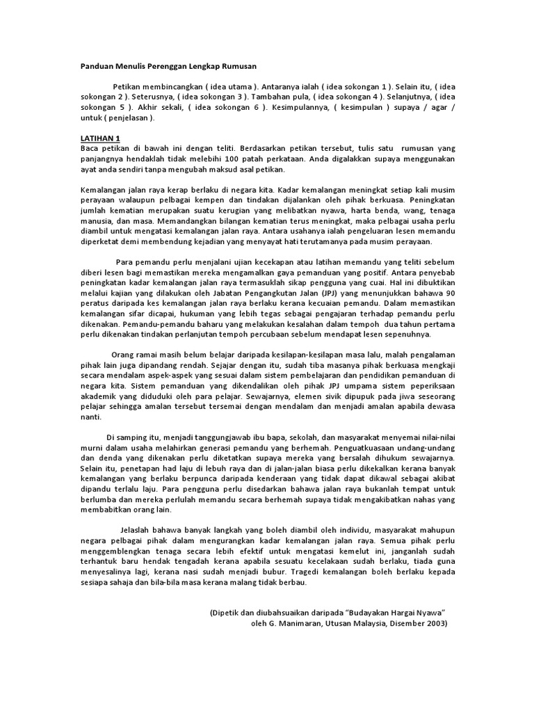 Panduan Menulis Perenggan Lengkap Rumusan | PDF