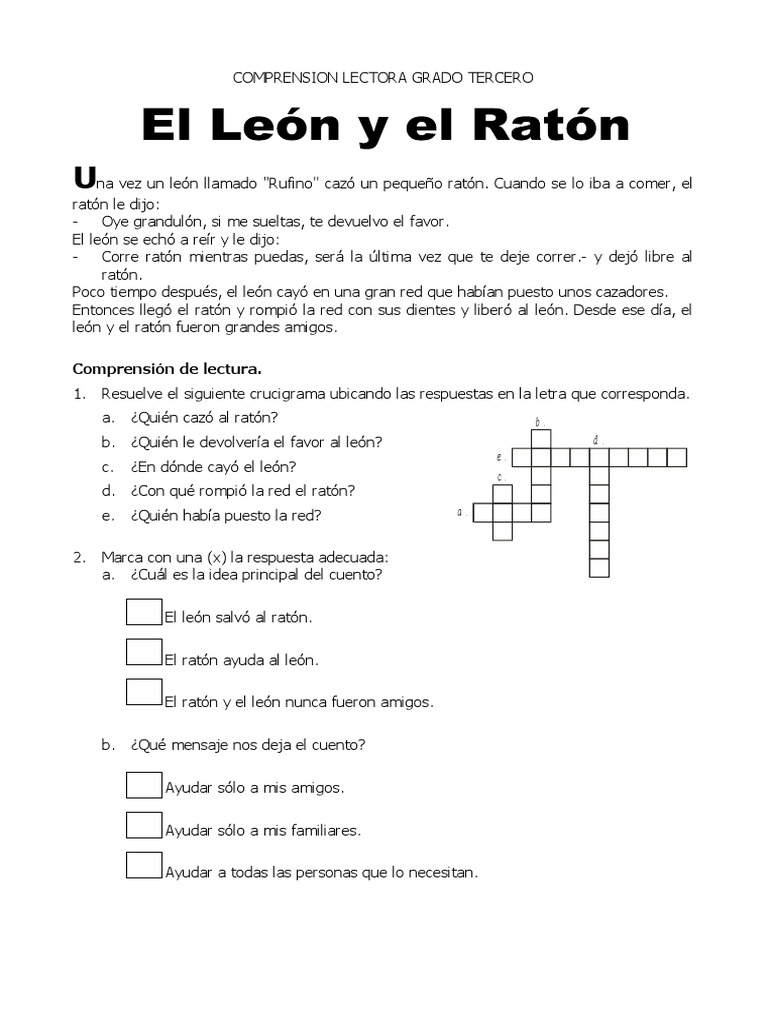 Comprensión Lectora: El León y el Ratón | PDF
