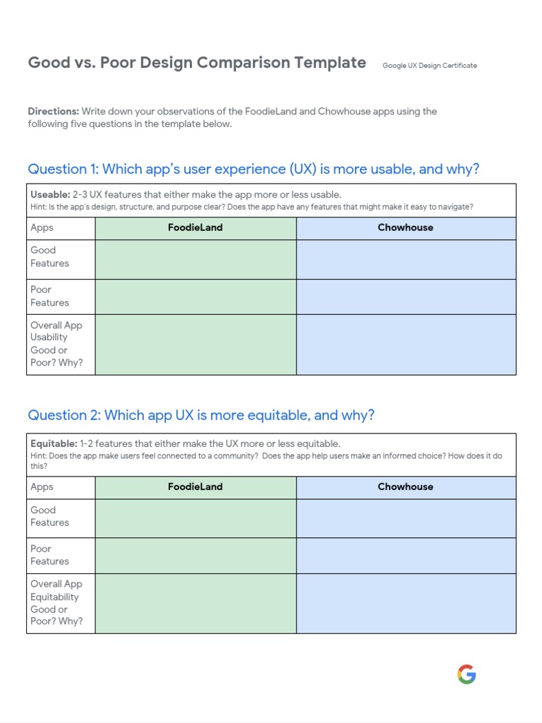 Google UX Design Certificate - Good and Poor Design Comparison ...