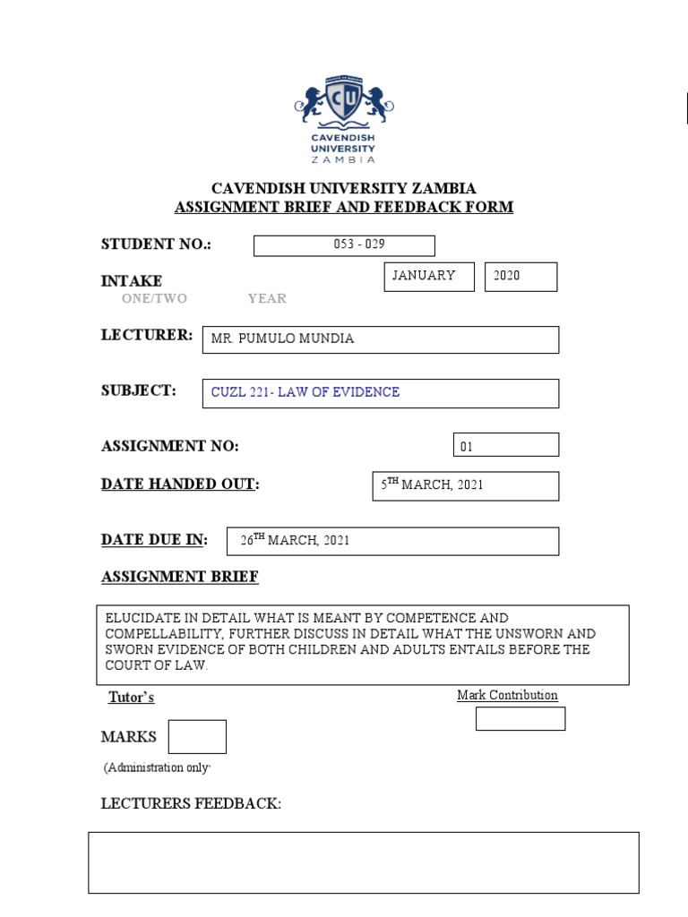 Law of Evidence Continuous Assessment | Download Free PDF | Witness ...