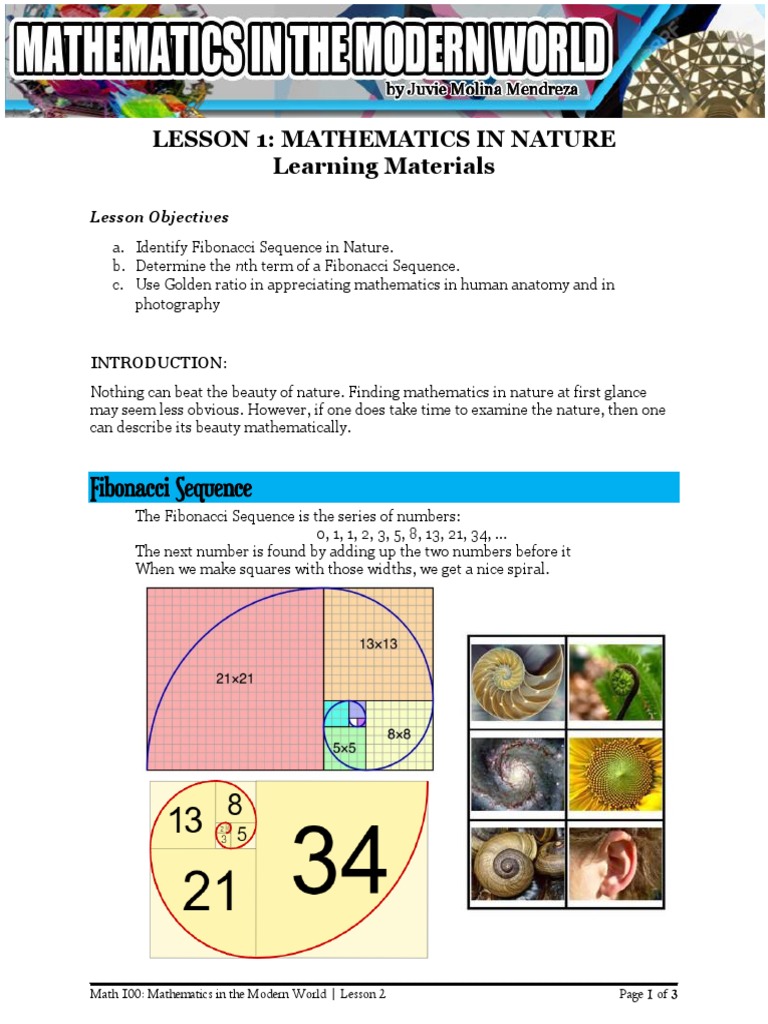 LESSON 1MATHEMATICS IN NATURE Materials FINAL | PDF | Mathematics ...