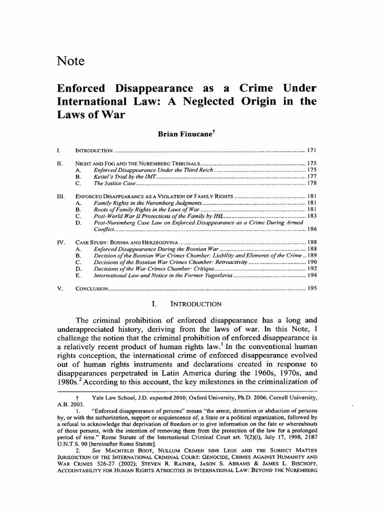 Enforced Disappearance As A Crime Under International Law Pdf War