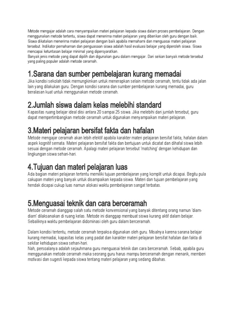 Metode Ceramah dalam Pengajaran Siswa | PDF | Karier & Perkembangan