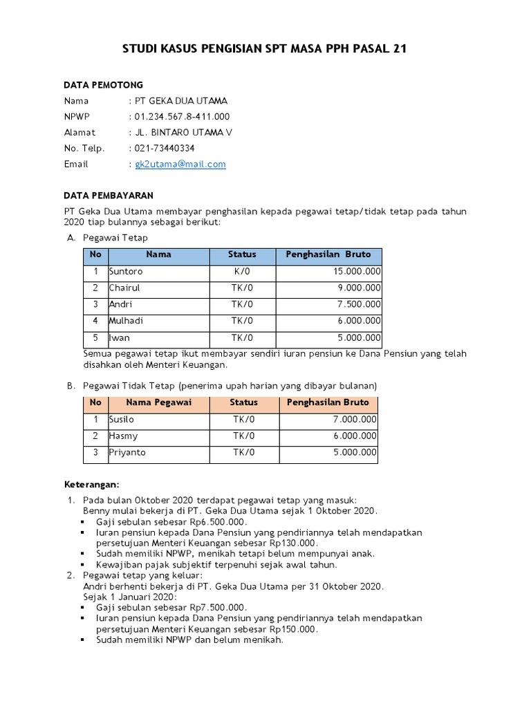 Studi Kasus Pengisian SPT Masa PPH Pasal 21 | PDF