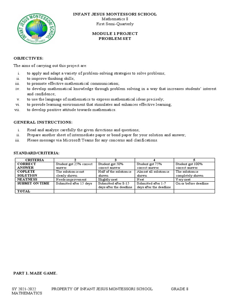 Grade 8 Math Project Problem Set | PDF | Function (Mathematics ...