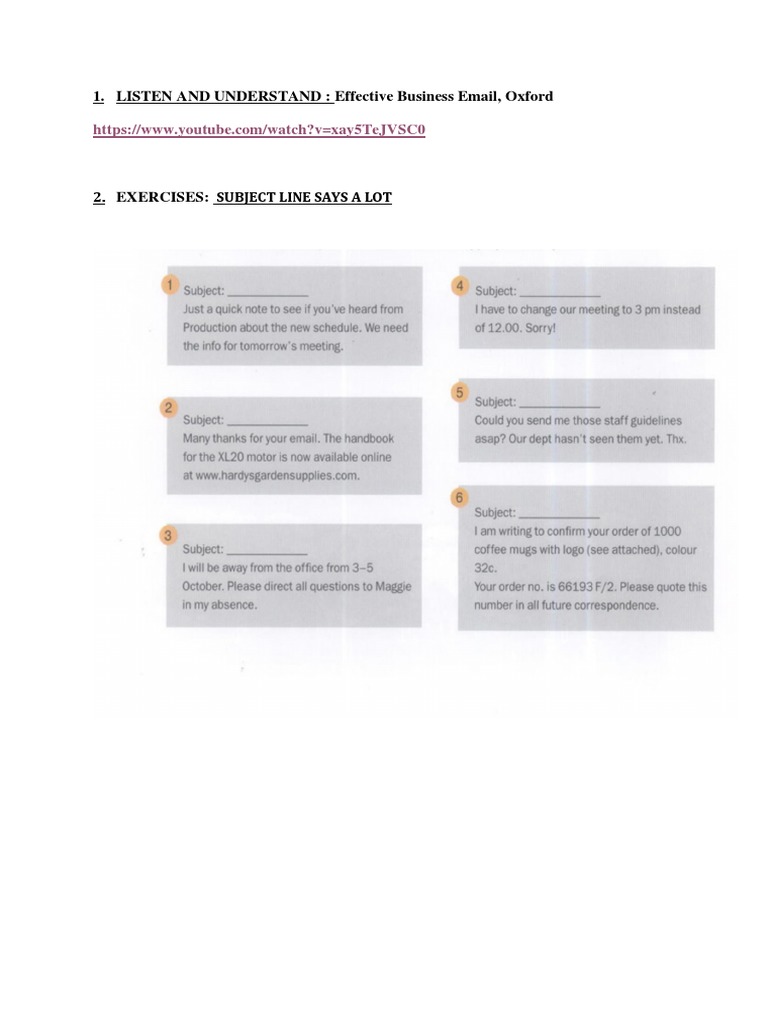 Business Email Writing Exercises | PDF