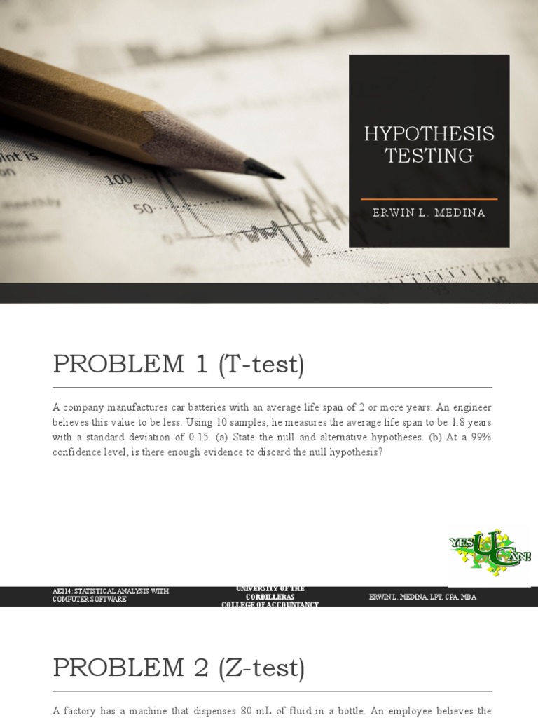 Hypothesis Testing: Erwin L. Medina | PDF | P Value | Statistics
