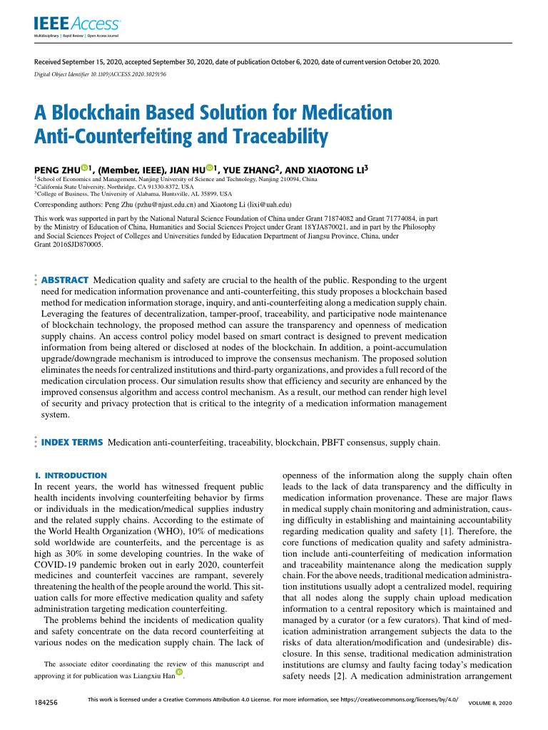 A Blockchain Based Solution For Medication Anti-Counterfeiting and Traceability | PDF | Supply ...