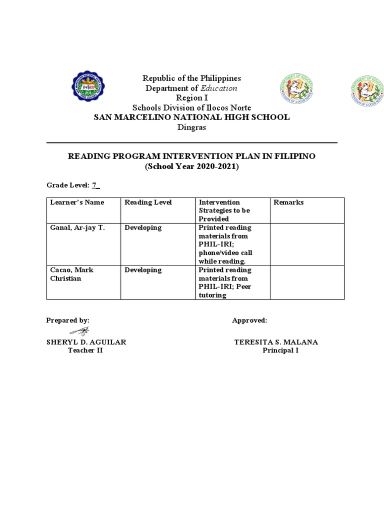 Reading Program Intervention Plan | PDF