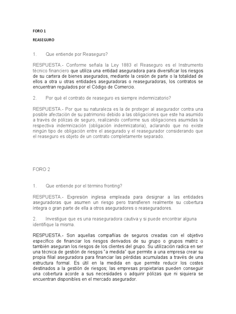 Foro 1 y 2 Reaseguro | PDF