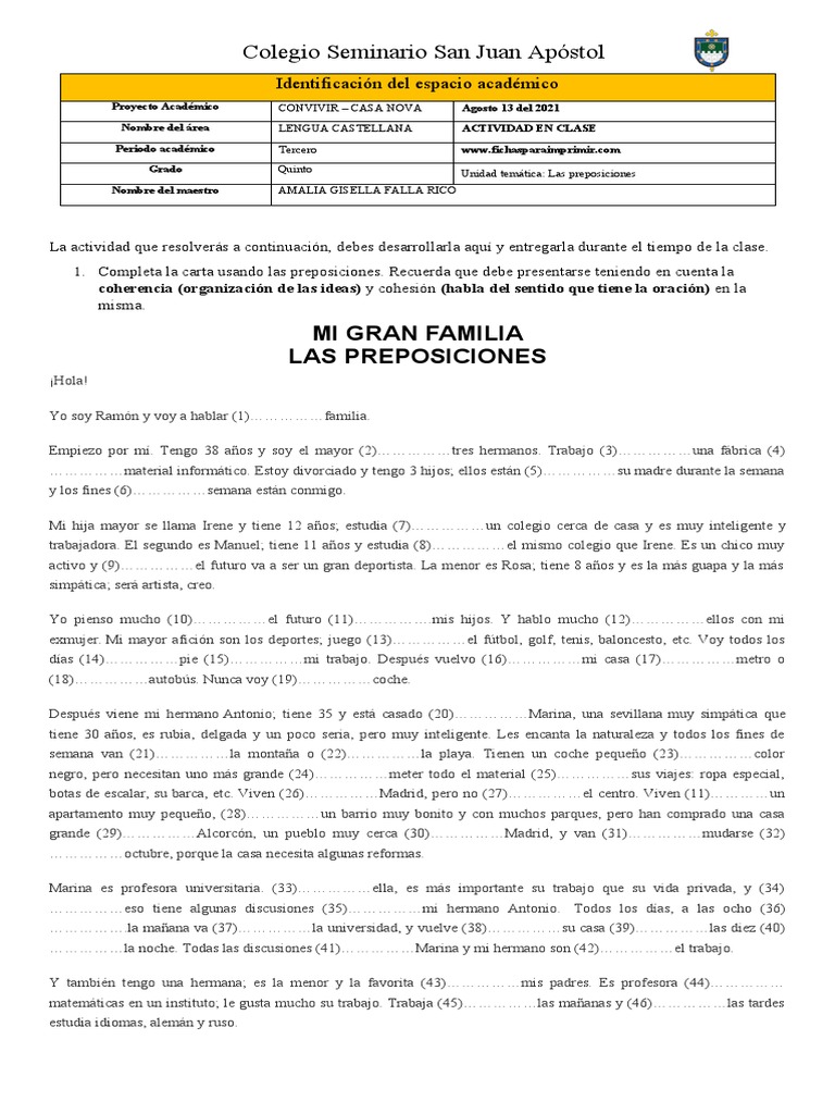 Actividad Las Preposiciones | PDF