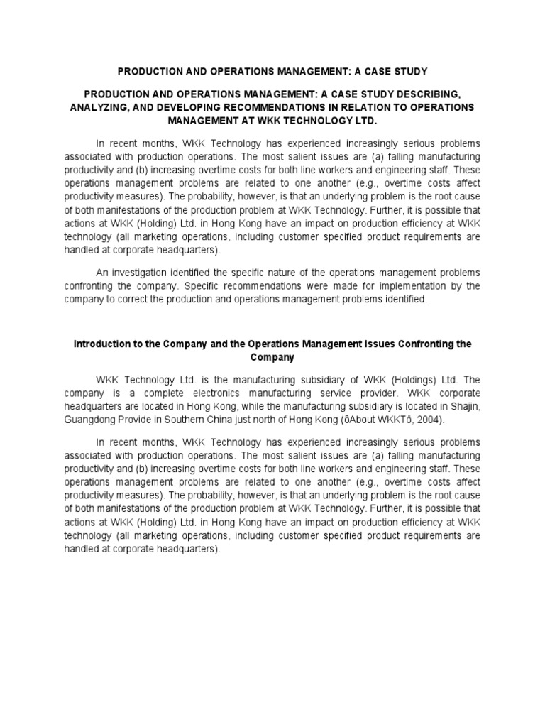 WKK Technology Operations Management Case Study | PDF | Operations ...